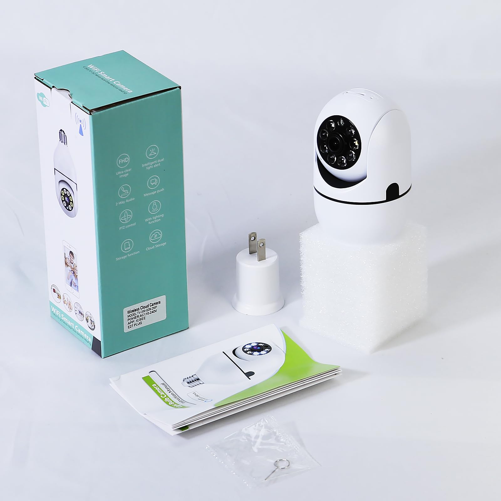 HnKeyjx 1080P HD Light Bulb Security Camera, Light Bulb Cameras Wireless Indoor, 2-Ways Audio, Color Night Vision, PTZ to Provide You with a Wider View,Mobile app Lication Compatible with Alexa.