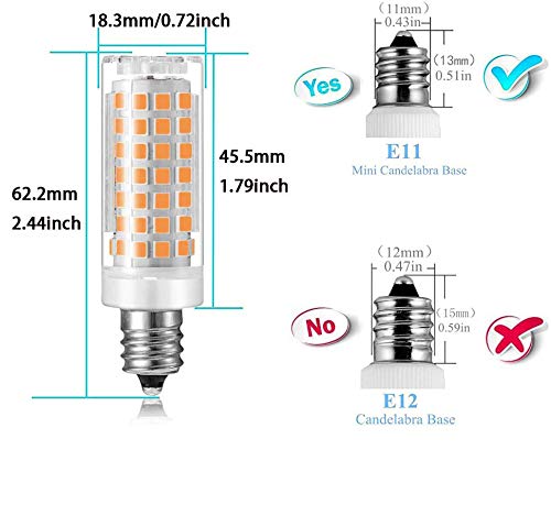 Home High Power lamp E11 T4 Mini-Candelabra Light Bulb 6W 50W to 60W Halogen Replacement (2 Pack) 90SMD2835 Corn JDE11 120V for Chandeliers, Sconce, Cabinet Lighting (Warm White)