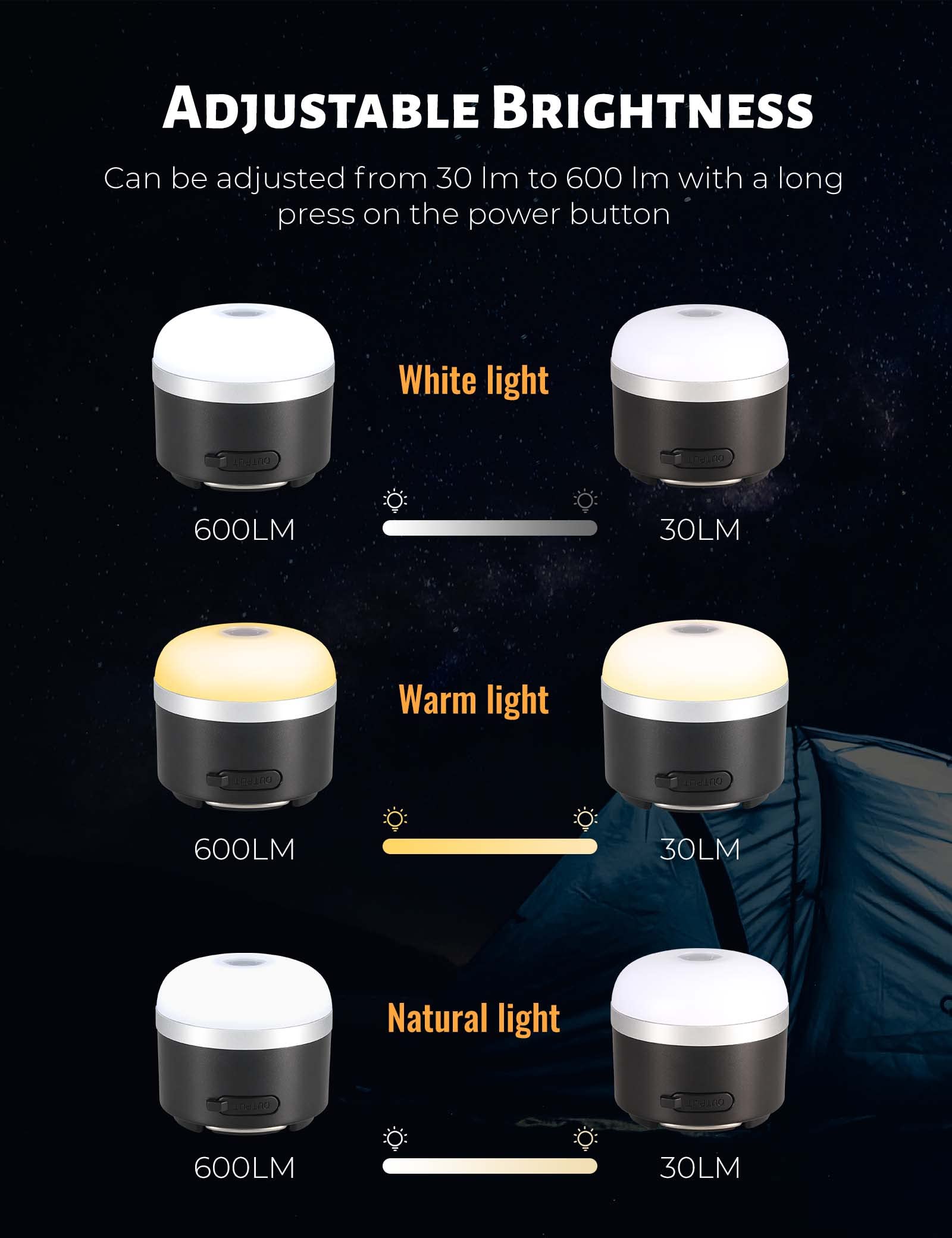 Wildley Camping Lantern, 600LM Camping Lights, 5 Light Modes Rechargeable Lantern Waterproof Mini Flashlight Emergency Lights for Home Power Failure, Camping Hanging, Car Camping (Black)