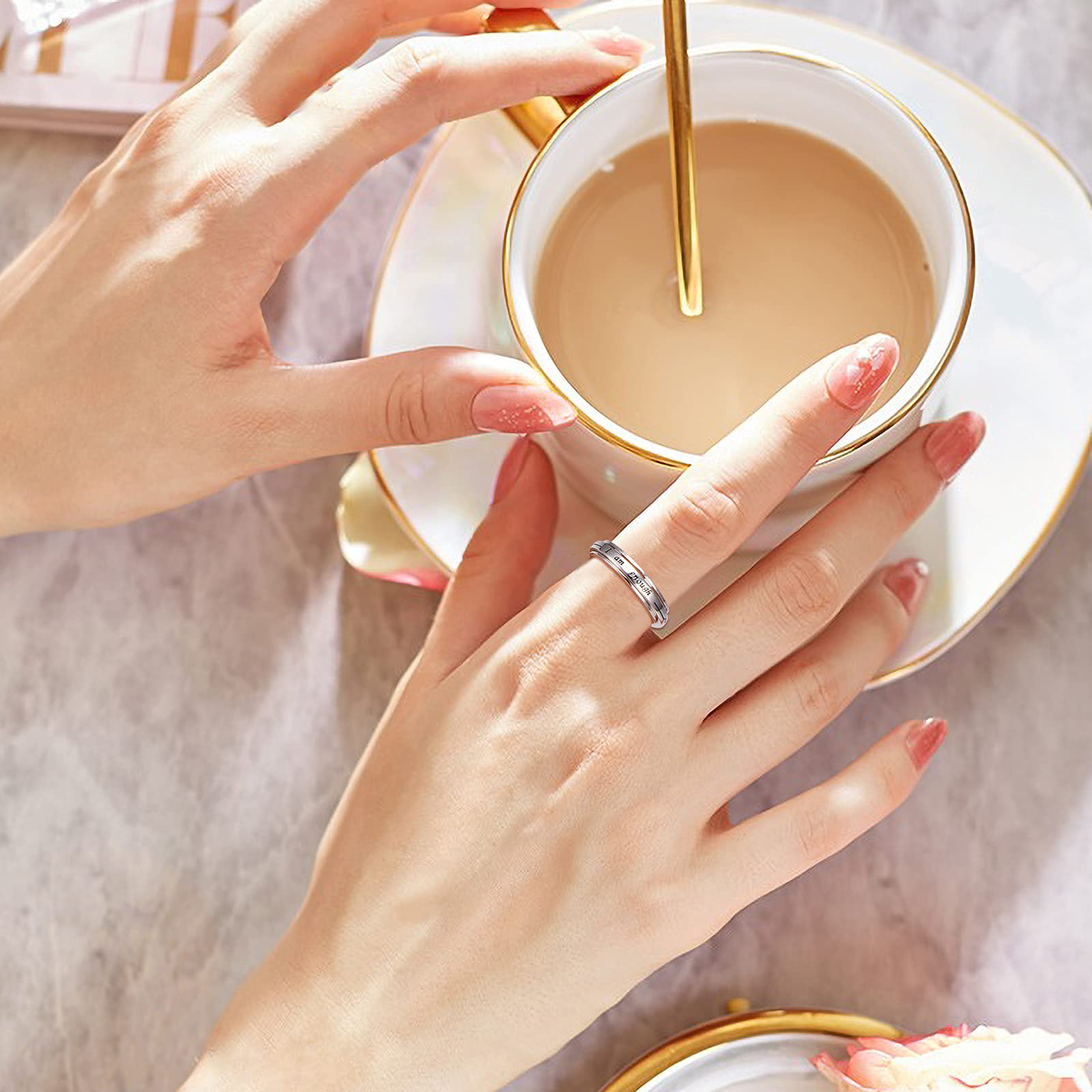 I am Enough Fidget Spinner Ring for Women 925 Sterling Silver Heart Beat Matching Engagement Promise Dainty Anxiety Rings, US Size 8