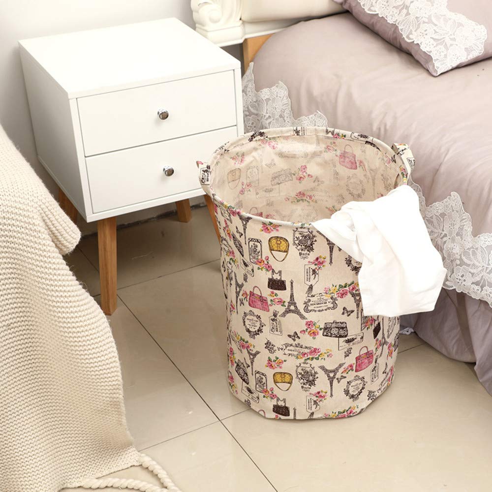 Large Storage Basket Waterproof Organizer Bin Paris Laundry Hampers Convenient Baby Nursery Hamper for Kids Girls, Pink