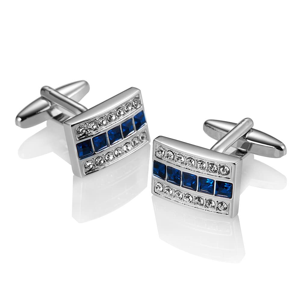Men's Shirt Cufflinks Metal Silver Cufflinks with Diamond Inlaid Men's Formal Cuffs, Sleeve Studs, French Shirt Studs