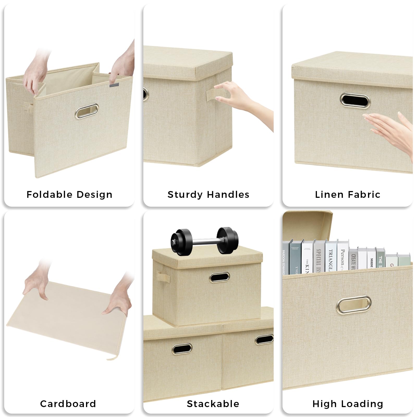 SNWDN 2 Pack Large collapsible Fabric Storage Bins with Lids Fabric storage bins with Lids for Household and office use (Beige 17.3x11.4x11.8 inches)