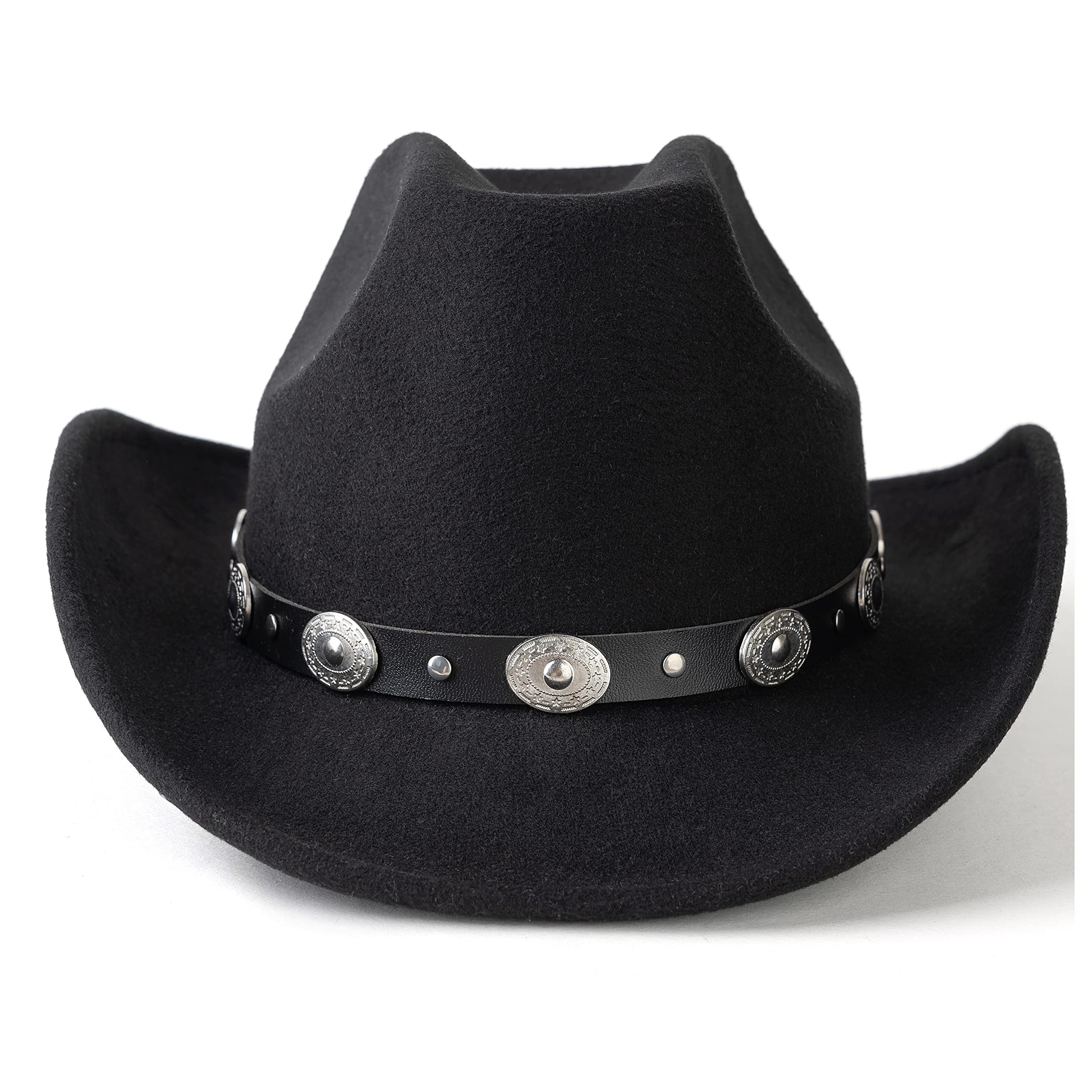 Lisianthus Men & Women Wide Brim Cowboy Hat Pinch Front Cowgirl Hat Black