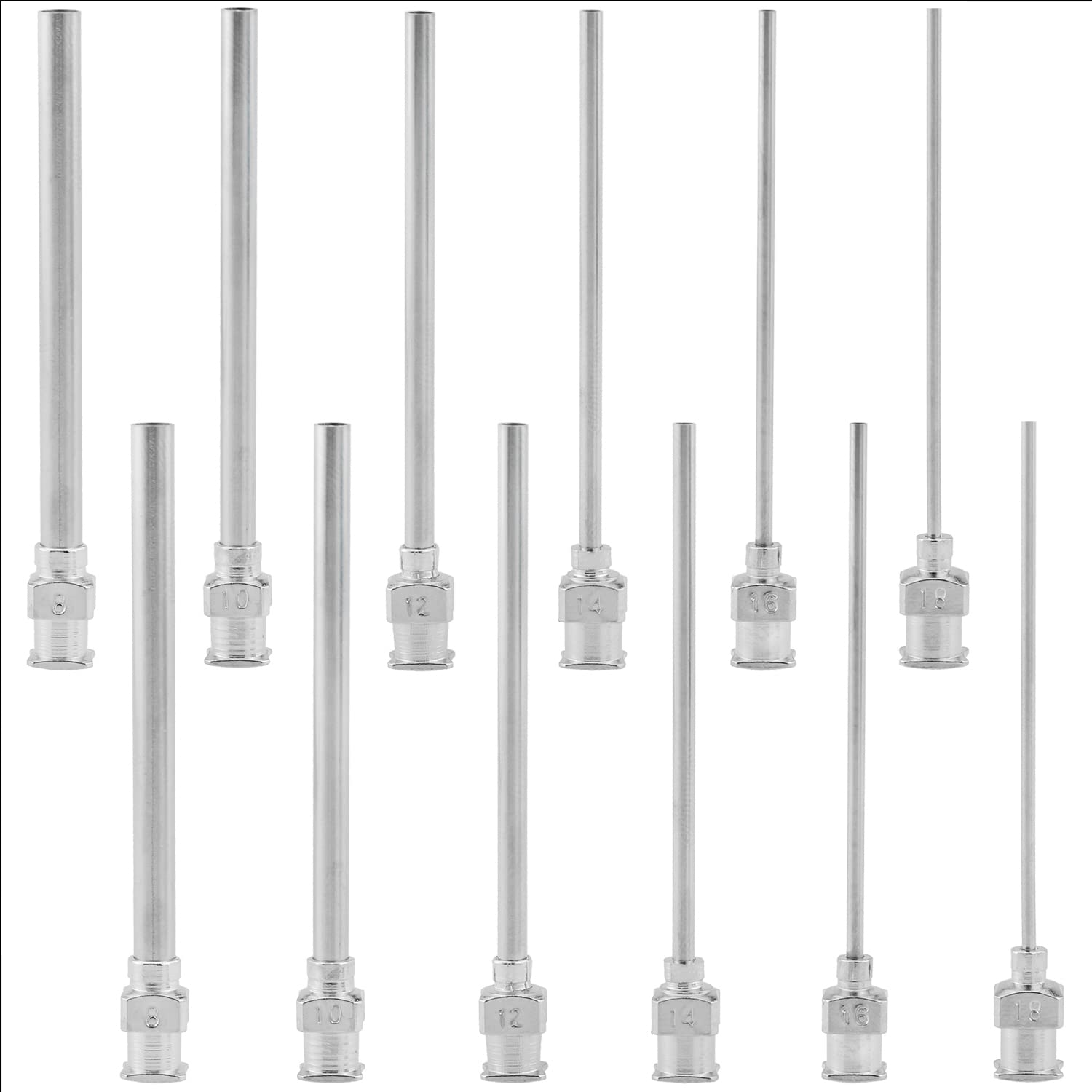 MTQY 12pcs Dispensing Needle Stainless Steel Blunt Tip Luer Lock 8/10/12/14/16/18 Gauges