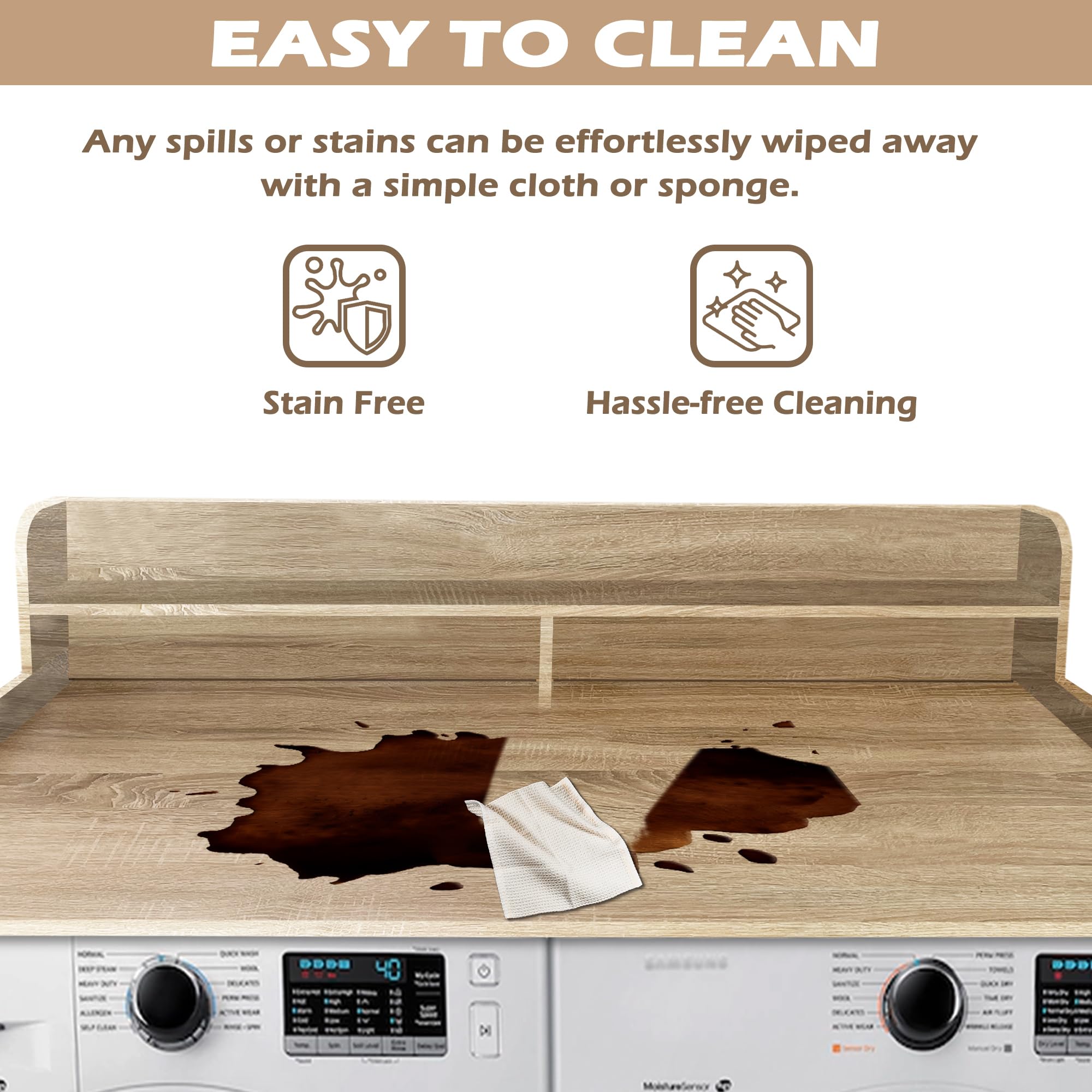 Royxen Laundry Countertop with 2-Tier Shelf Universal Fit, Washer and Dryer Countertop with Storage Space, Shelf Height 12 Inches, White Oak