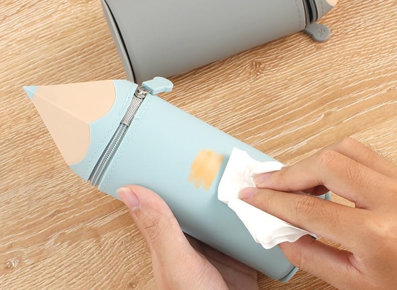 Silicone lightweight waterproof zipper pencil case pencil bag/pouch, cute colourful pencil shape, safe and quality (Sky Blue), QS-2010