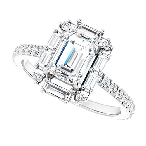 JEWELERYIUM 1 CT Emerald Cut Colorless Moissanite Engagement Ring, Wedding/Bridal Ring Set, Solitaire Halo Style, Solid Sterling Silver Vintage Antique Anniversary Promise Ring Gift for Her (5.5)