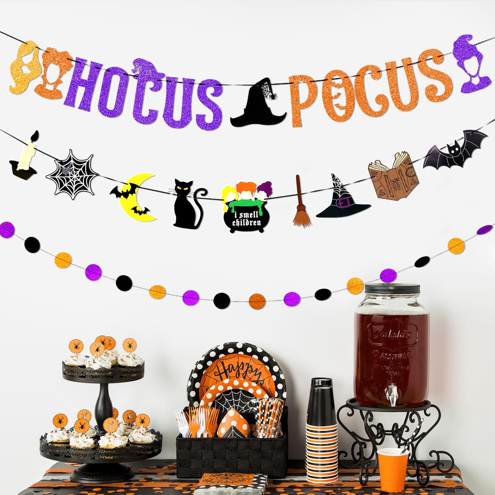 iPartycool Halloween Decorations-Hocus Pocus Decor, Glitter Hocus Pocus Banner, Hocus Pocus Party Decorations, Halloween Hanging Paper Garland Bunting Banner Witches for Wall Home Mantle Office Wall