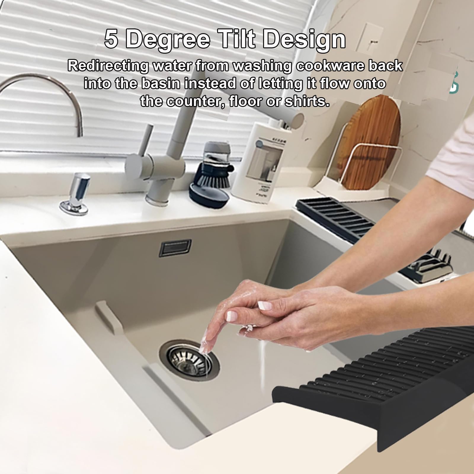 Silicone Sink Edge Protector & Splash Guards for Kitchen Sink Bathtub Sink, Upgrade 5° Multifunction Silicone Sink Protector Countertop Protectors - 20" x 4" Sink Protector (Black)