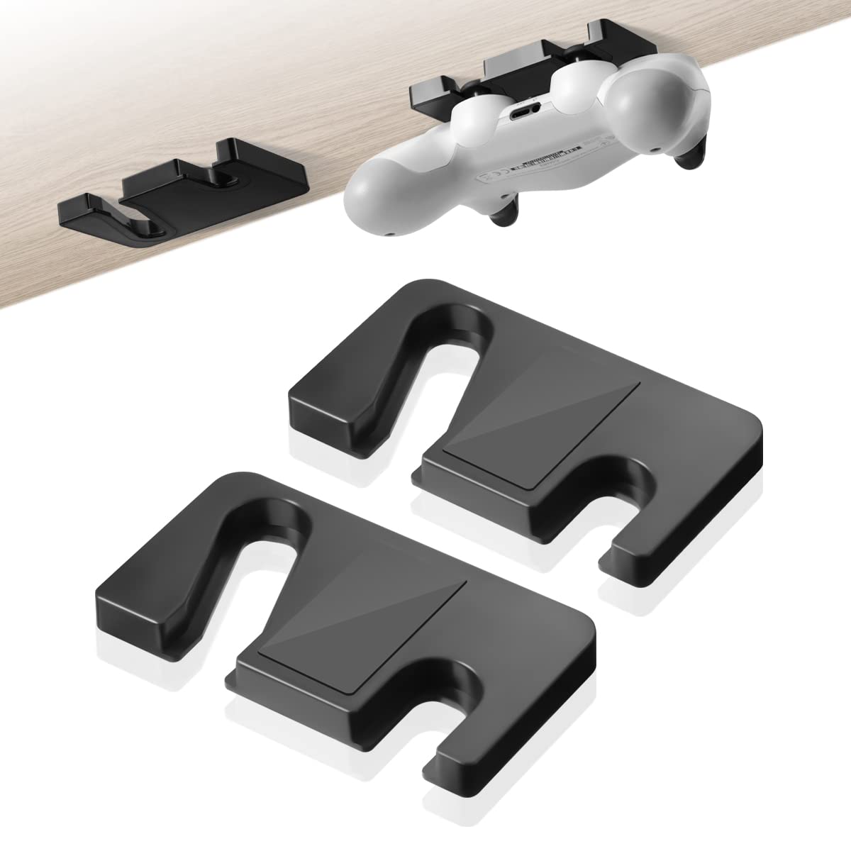 LANMU Under Desk Mount Compatible with Xbox/PS5/PS4/Nintendo Switch Pro Controller, Game Controller Under Table Holder Hanger, No-Hole Needed (2Pack, Black)