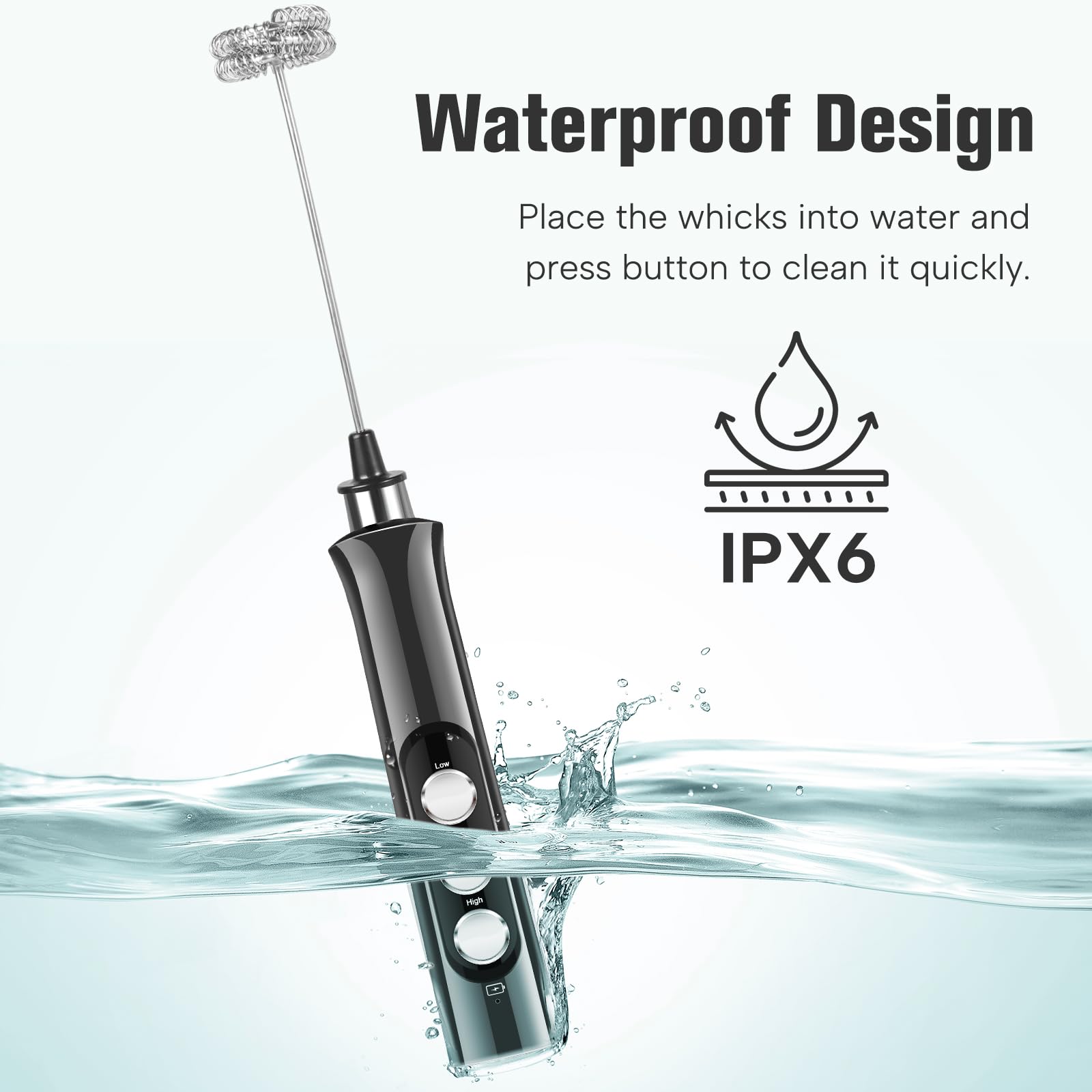 Rechargeable Milk Frother Handheld for Coffee, Stirrers Electric Whisk with Wall Mounted Stand, Drink Mixer Hand Frother Wand (MF02)
