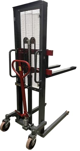 Pake Handling Tools Manual Stacker Hand/Foot Pump Lift Truck - Compact and Easy to Use Hydraulic Lift - 2200 lbs Capacity for Skid/Single Sided Pallet