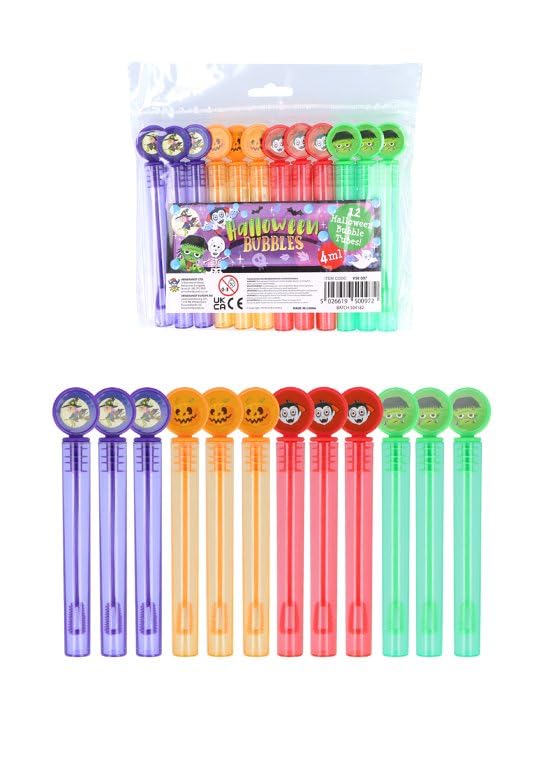 Henbrandt Halloween Party Bubble Tubes with Wand (Pack of 12) Children's 4ml Party Bubbles Trick or Treat Goodies Halloween Favours Party Games Kids Party Bags for Boys and Girls