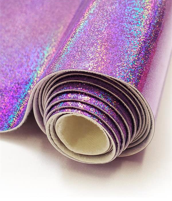 Glossy Faux Leather Vinyl Upholstery Crafting, Sewing, Fashion Leatherettes, Bags, Purses, Hats, Accessories/Sold by Half Yard Piece / 18"W x 54"L/FABRIC EMPIRE (Small Sparkle Hologram, Light Purple)