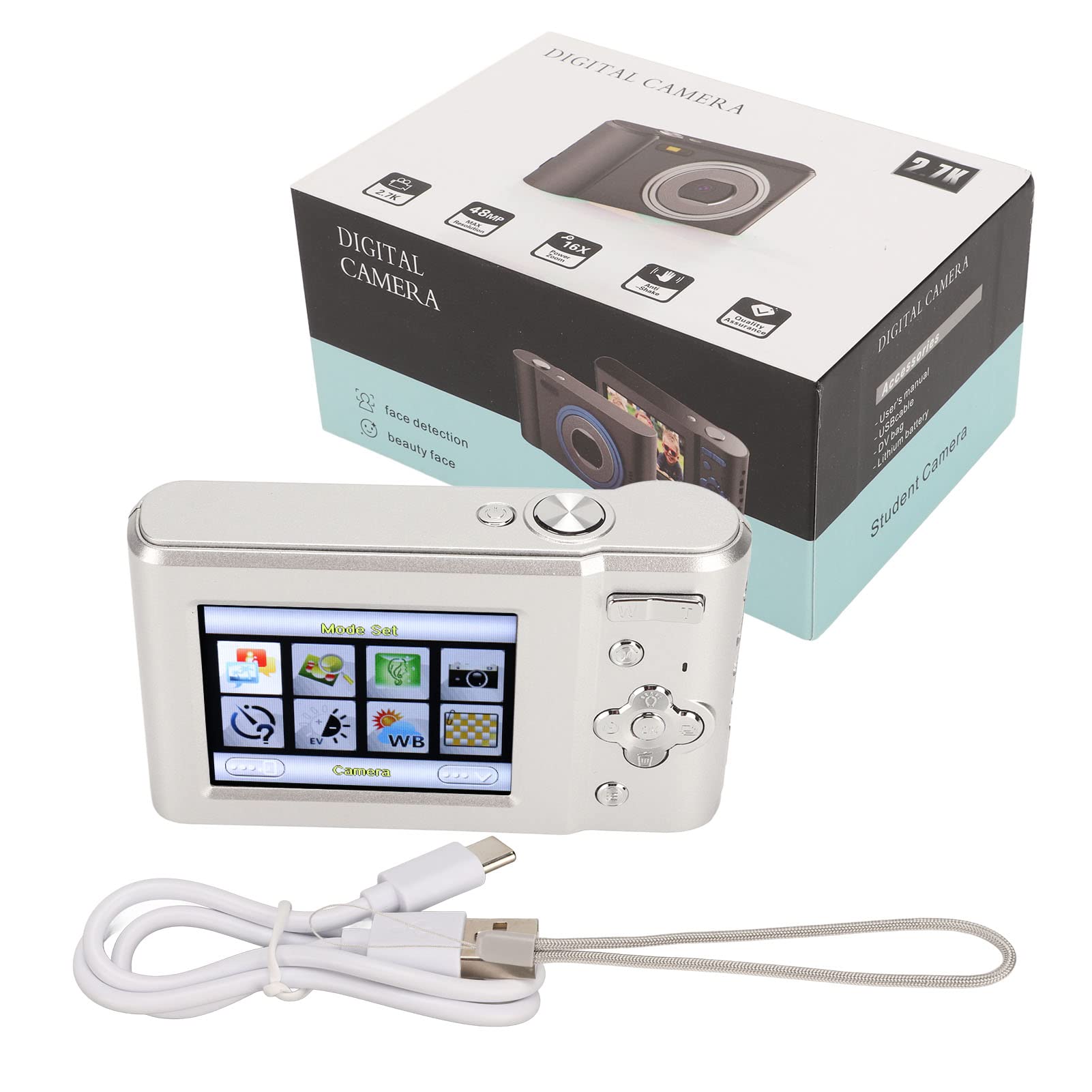 Kids Digital Camera, 2.7K Video Recording, FHD 1080P 44MP Vlogging Camera with LCD Screen, Compact Portable Camera with Flashlight, Gifts for Students Teens Adults