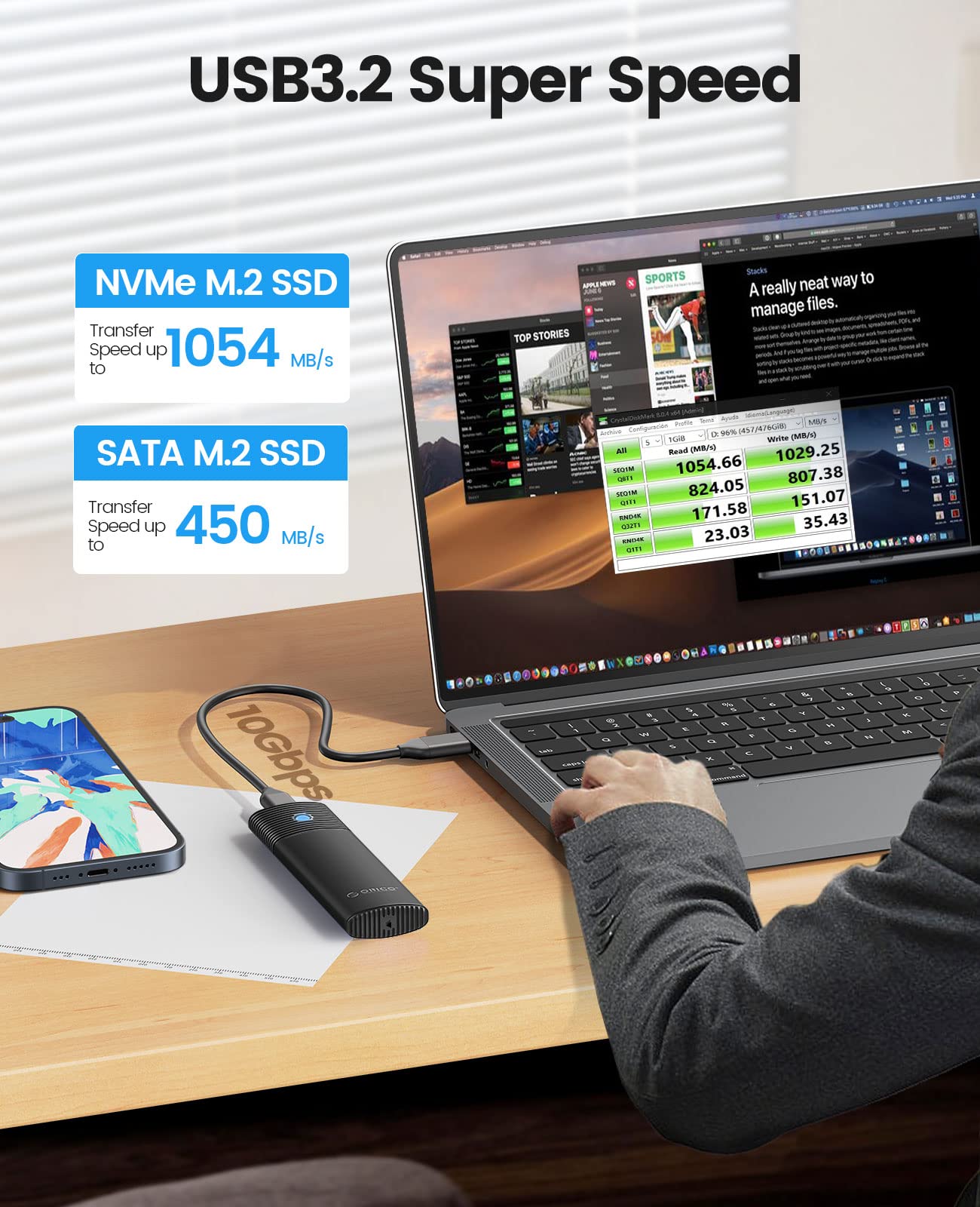ORICO M.2 NVMe SSD Enclosure 40Gbps M.2 to USB-C Adapter for NVMe M-Key 4TB SSD 2280, Aluminum M2 External SSD Case, Compatible with Thunderbolt 3/4 USB3.2/3.1/3.0/Type C