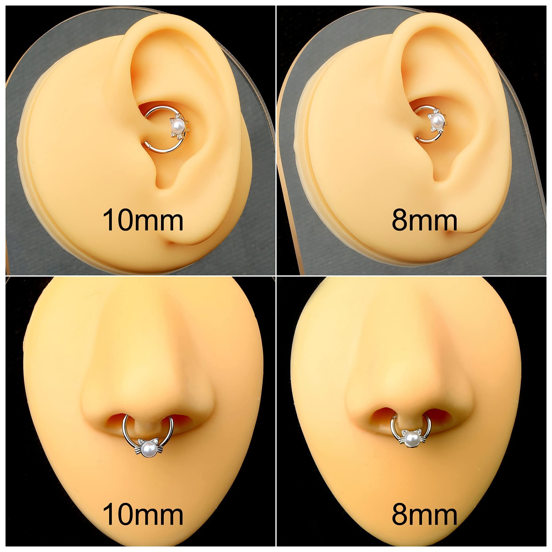 Jewseen Septum Ring 16G Hinged Segment Ring 316L Stainless Steel Helix Earring Cute Cat Pearl Daith Earring Tragus Nose Ring Hoop Piercing Jewelry