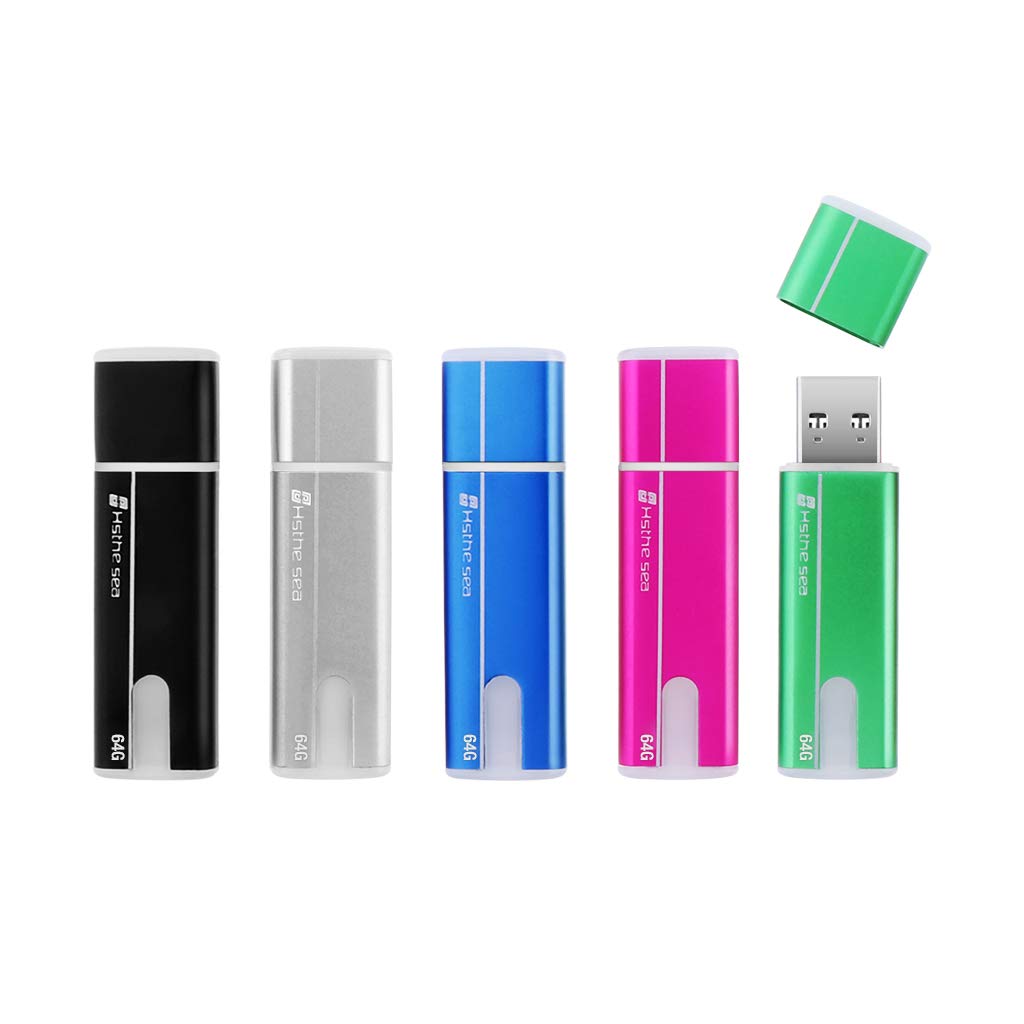 Hsthe Sea 64GB Thumb Drive 5 Pack High Speed USB 3.0 Memory Stick with LED Light USB Flash Drive Pen Drive Waterproof Design for Storage(Multicolors)