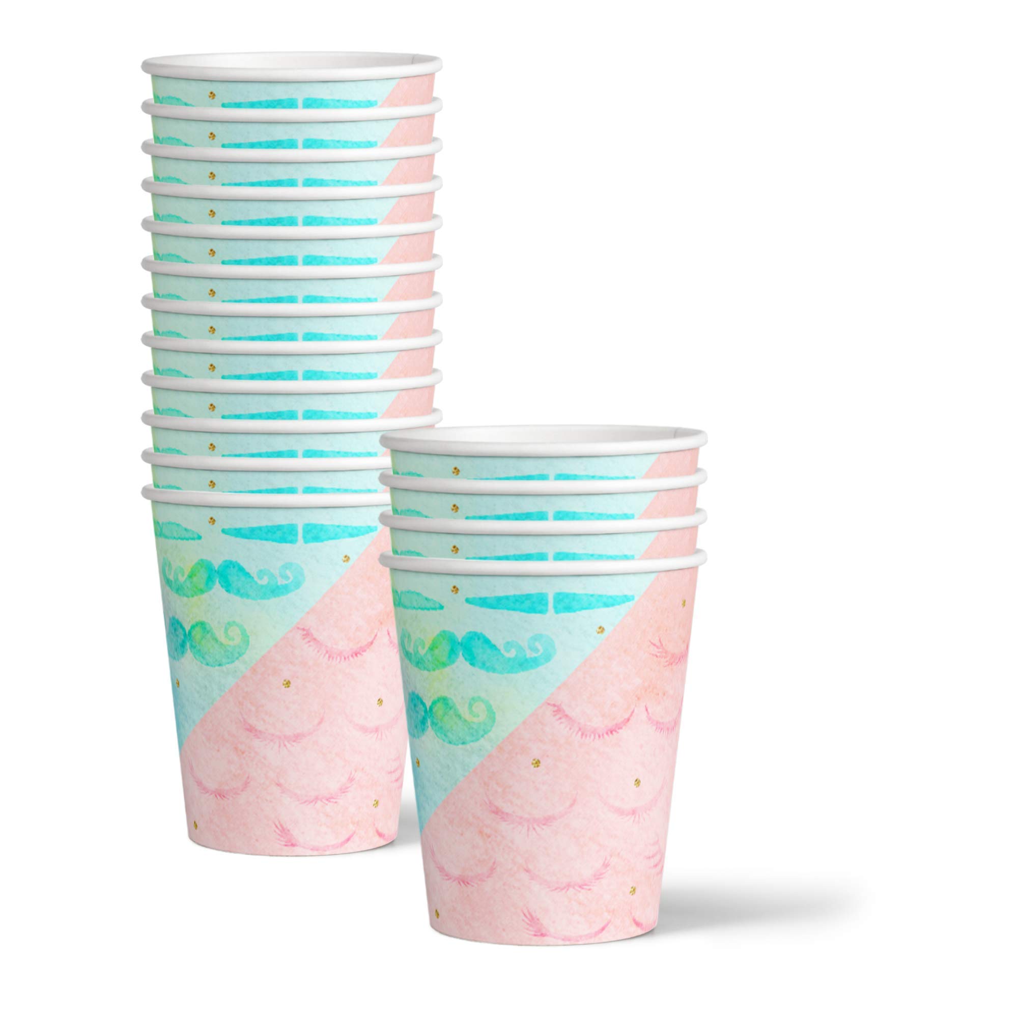 Lashes or Staches? Gender Reveal Party Supplies Set Plates Napkins Cups Tableware Kit for 16
