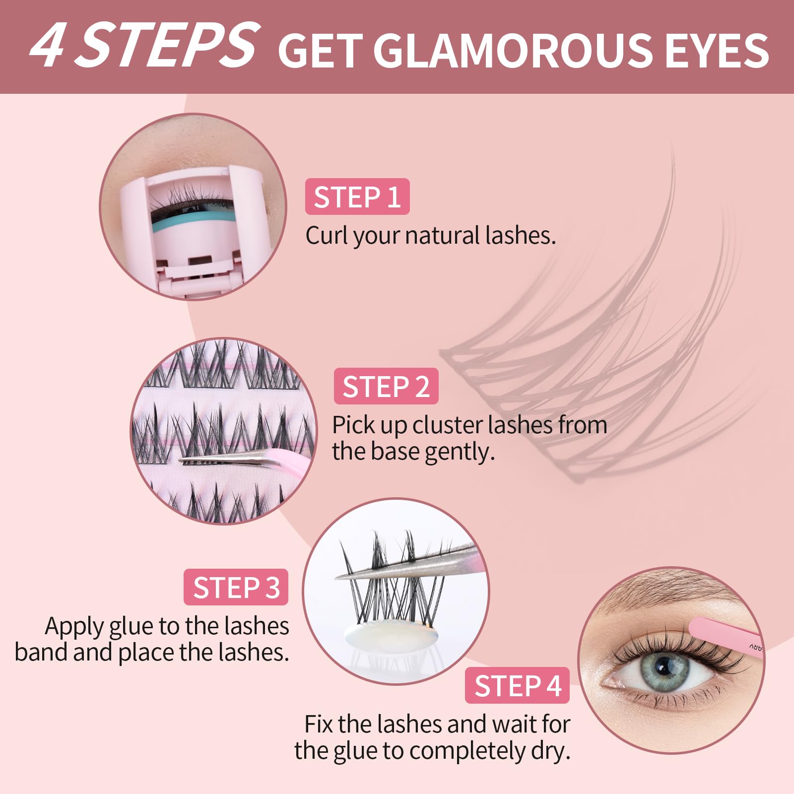 MLEN DIARY 296 Lash Clusters With Glue Individual Lashes Natural Eyelash Extension 4 in 1 False Lashes Manga Lashes Natural Look 9-12mm Lashes Wispy Cat Eye Lashes Fluffy Anime Eyelashes Extension Kit