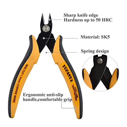 Micro Flush Cutter,Ultra Sharp Micro Wire Cutter Side Cutter with Internal Spring & Soft Rubber Handle,Diagonal Cuting Pliers for Electronics,jewelry making,Plastic,Zip Ties,Yellow & Black