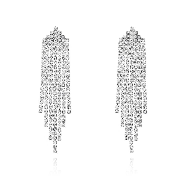Luxval Rhinestone Earrings Dangling for Women Sparkly Silver Dangle Earrings Women Long Chandelier Earrings Tassel Lightweight Ear Studs Cubic Zirconia Crystal Statement