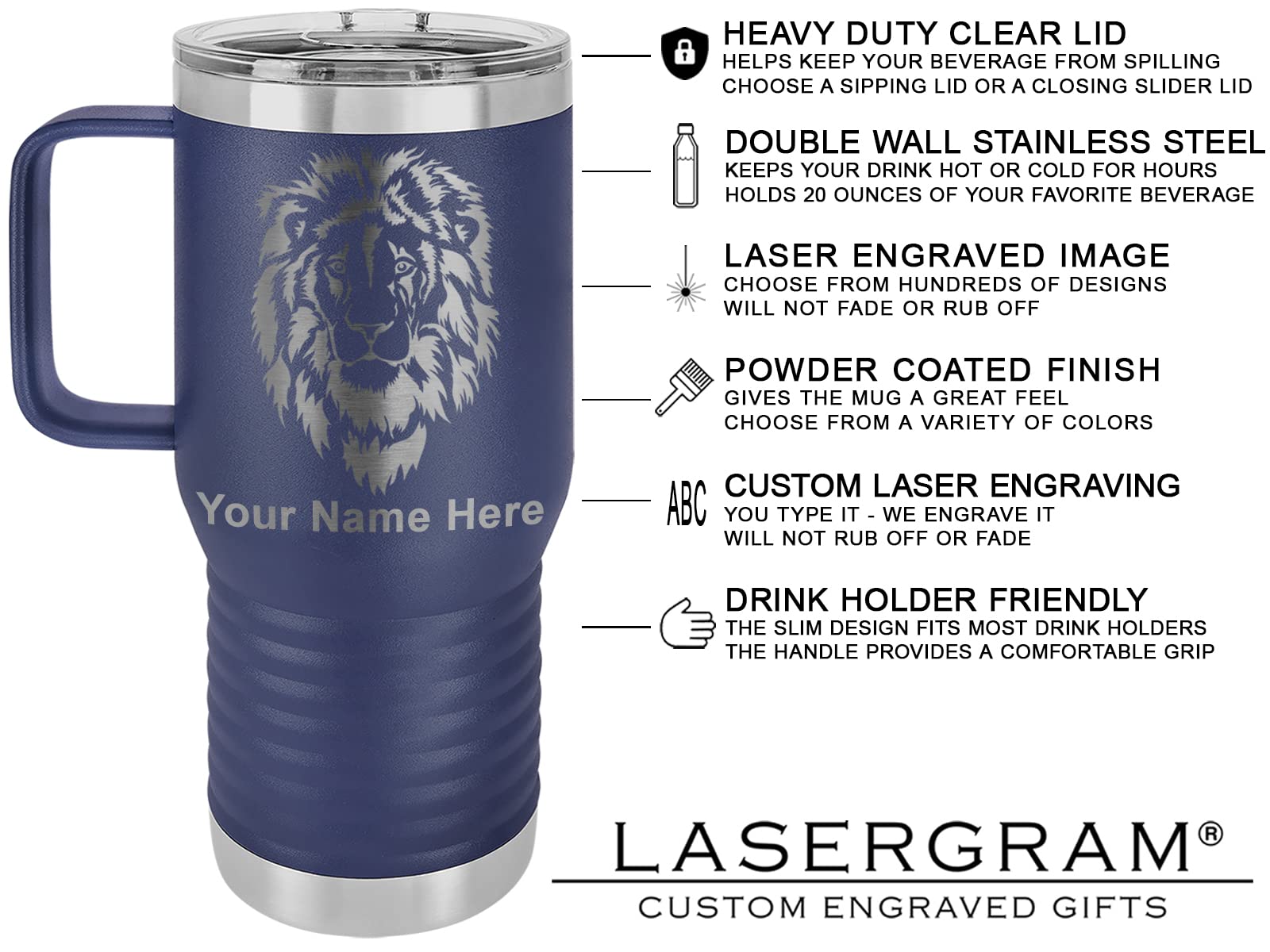 LaserGram 20oz Vacuum Insulated Travel Mug with Handle, DO Doctor of Osteopathic Medicine, Personalized Engraving Included (Navy Blue)