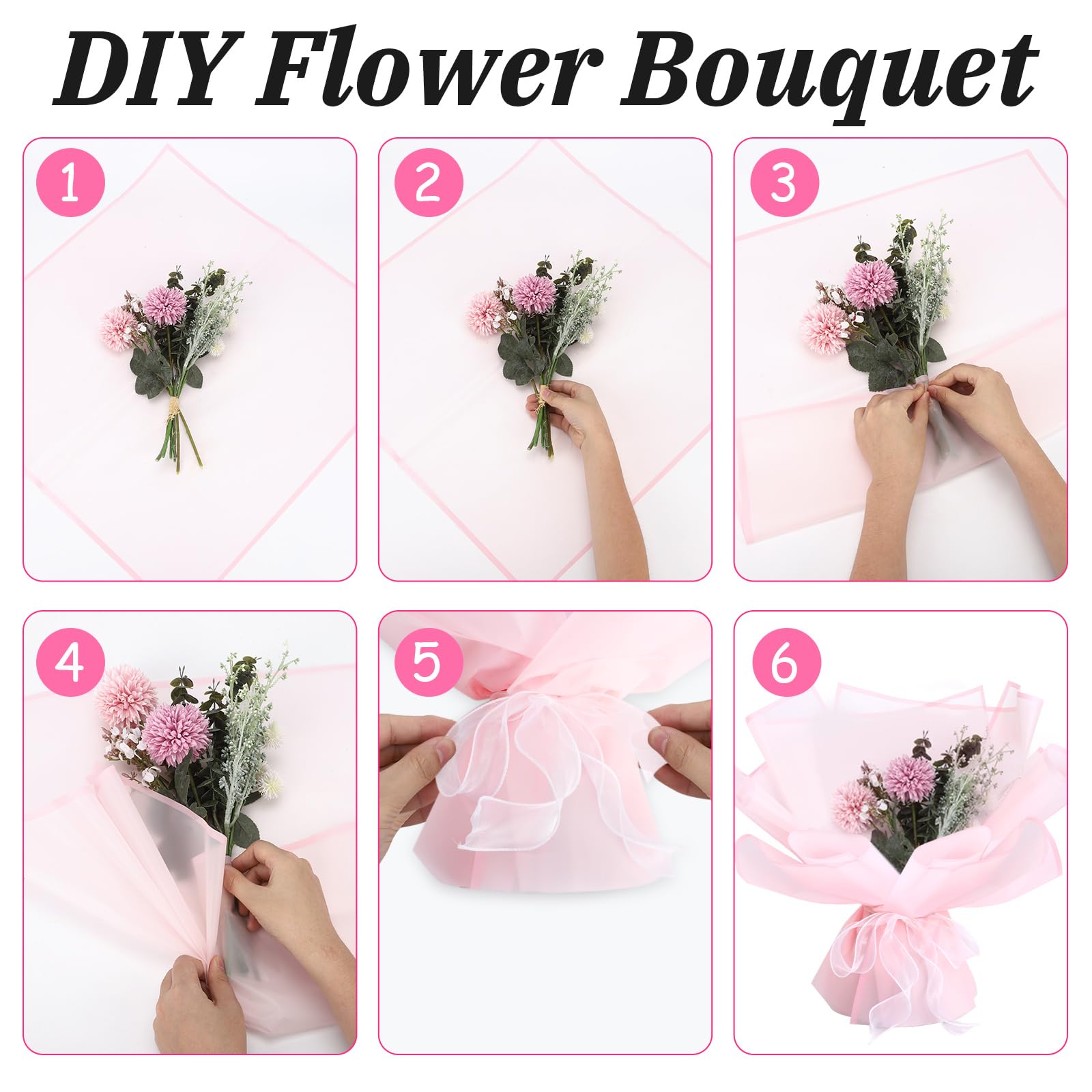 Rumvan Flower Wrapping Paper, 20 Sheets, Waterproof, Floral Bouquet Design, for Wedding, Birthday Gift, DIY Florist Supplies (Pink colour)