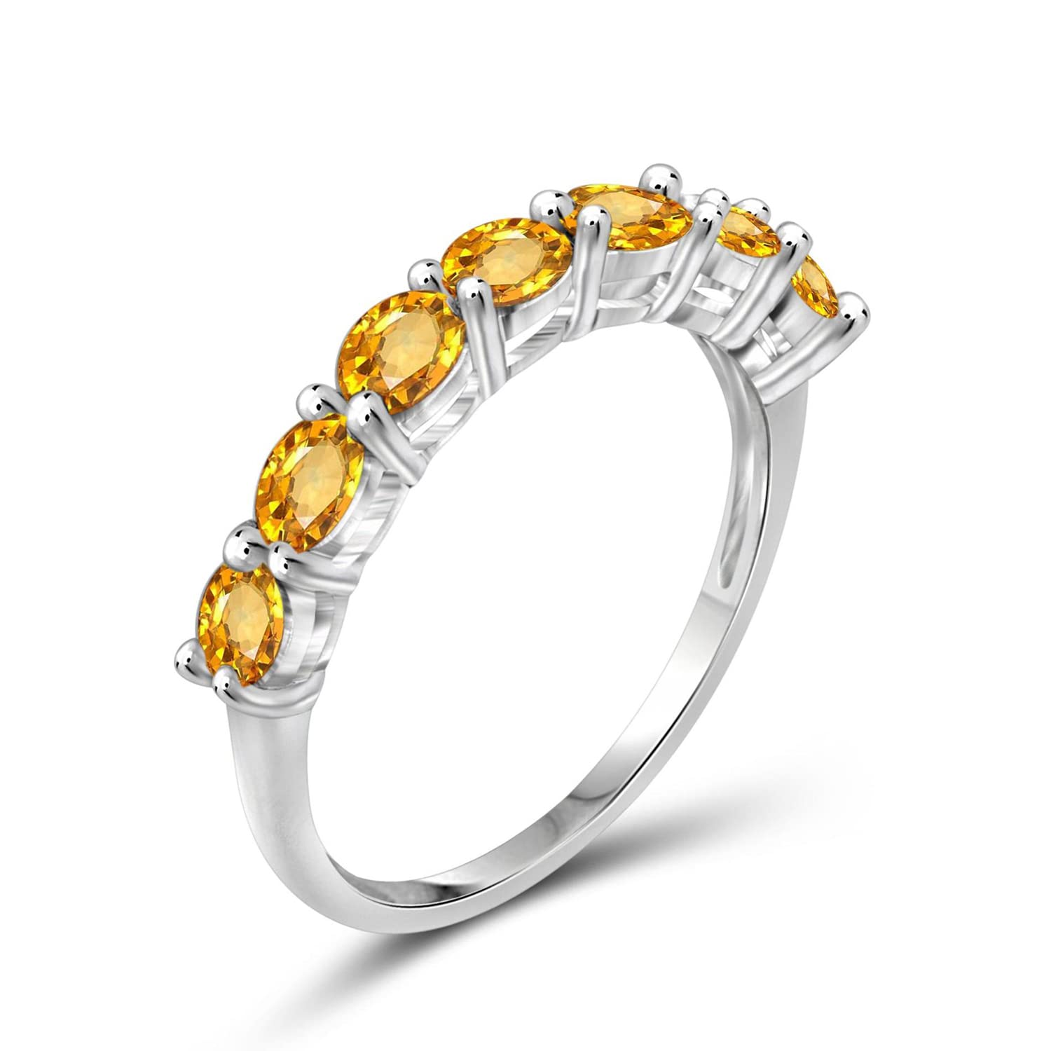 JEWELEXCESS Citrine Ring β Stunning Sterling Silver Ring with 1.25 Carat T.G.W. Citrine - Elegant 7-Stone Ring Design - Hypoallergenic Sterling Silver
