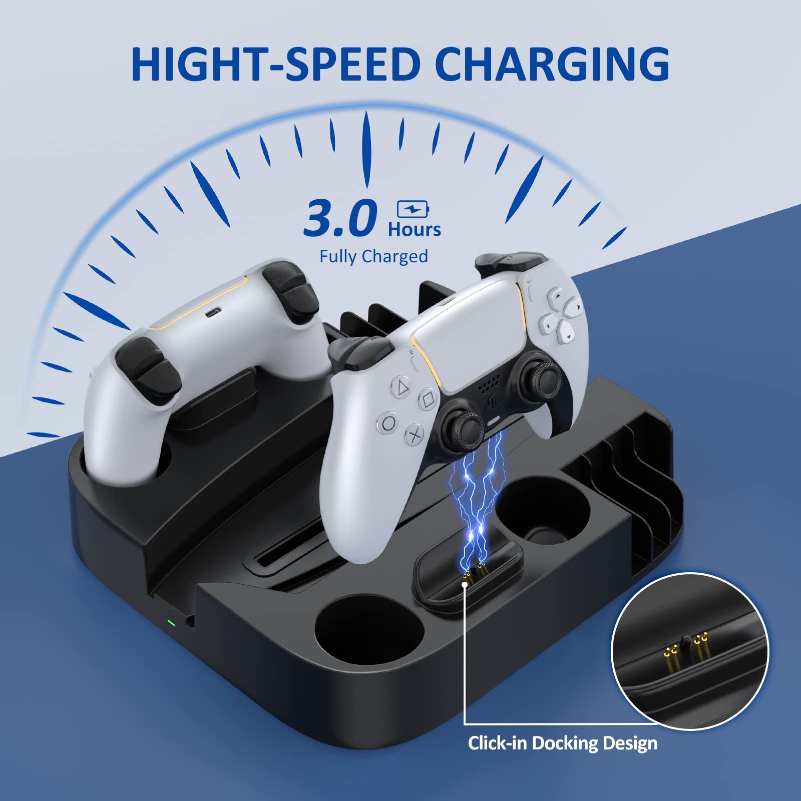 LVFAN PS5 Stand / PS5 Controller Charging Station, PS5 Accessories for Playstation 5 Digital & Disc Edition, PS5 Console Cooling Station with 3 Levels Adjustable Fan Speed, 8 x PS5 Games Slots β Black