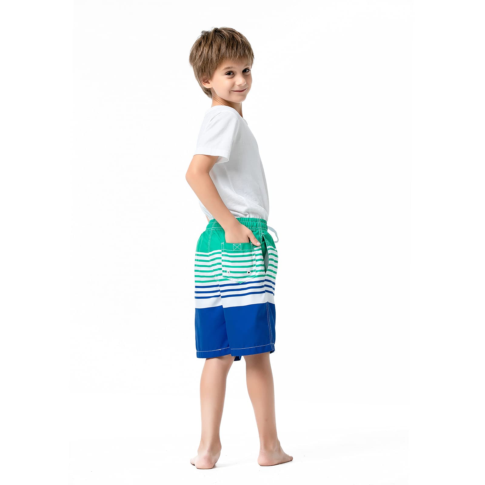 Kute 'n' Koo Boys Swim Trunks, UPF 50+ Quick Dry Striped Boys Swim Shorts, Boys Bathing Suit (14/16, T2)