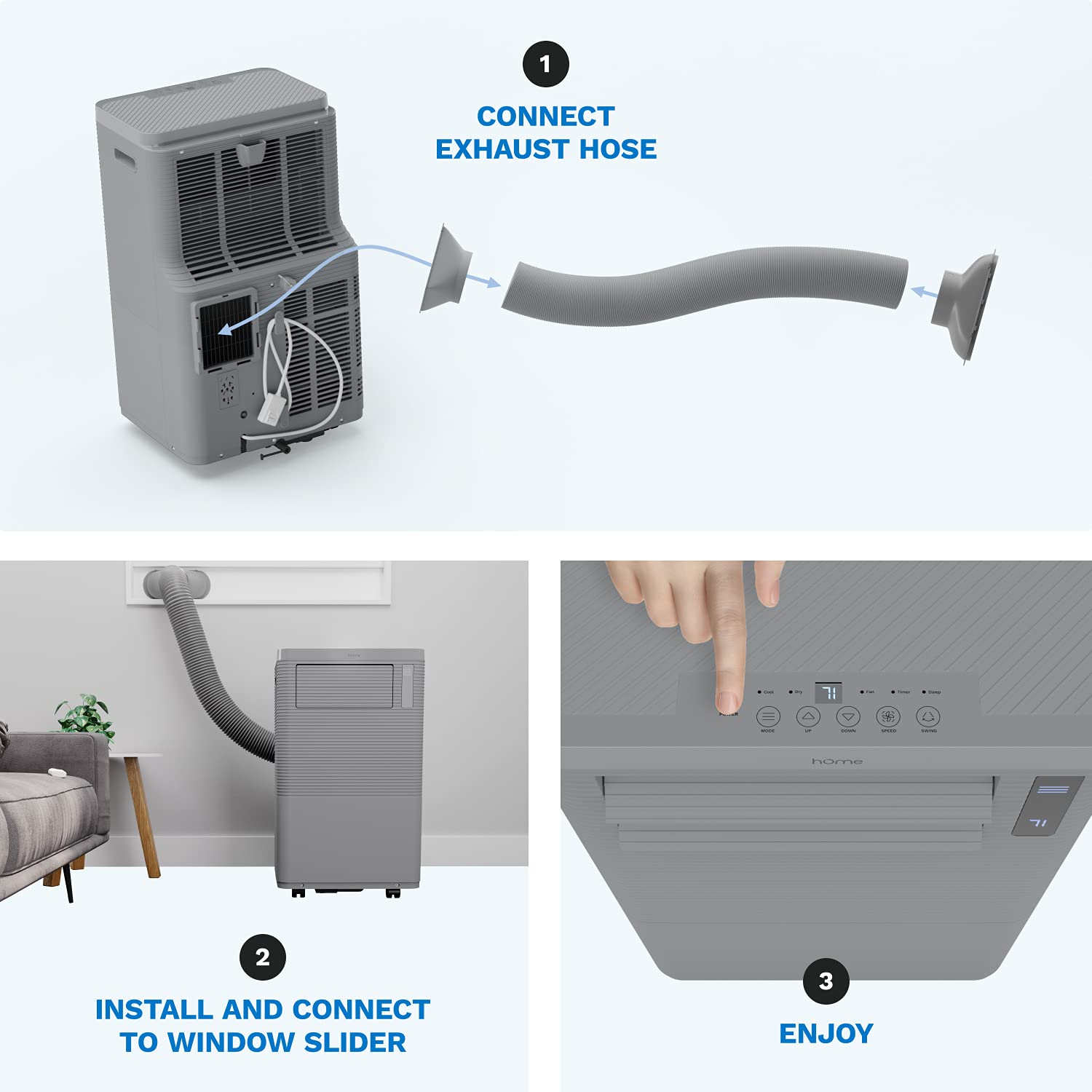 hOmeLabs 12,000 BTU Low Noise Portable Air Conditioner — 250 to 350 Sq Ft Rooms — Washable Filter, Easy Touch Control Panel, and Remote Control