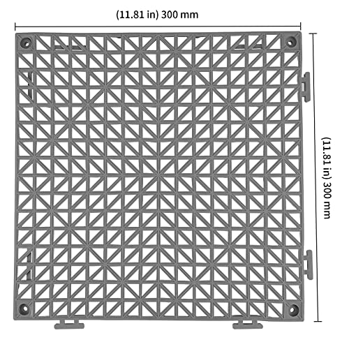 KEILEOHO 12 Pack 12 x 12 Inch Interlocking PVC Floor Tiles, Modular Interlocking Cushion Mats, Pool Drain Tiles Anti Slip Bathtub Mats with Drain Holes for Wet Area Patio Deck Balcony, Grey