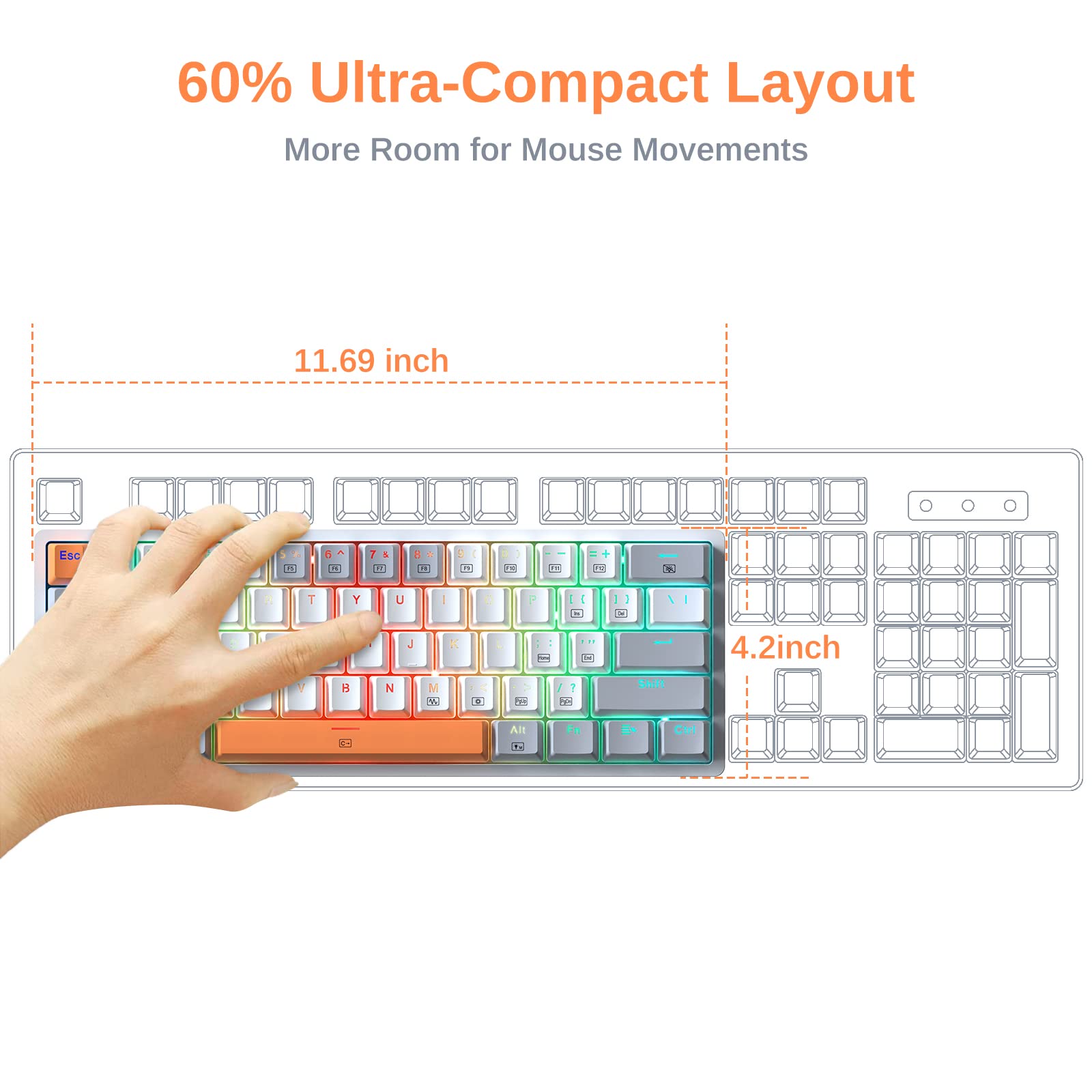 Redragon 60% Mechanical Gaming Keyboard RGB Backlit Ultra-Compact Hot-Swappable Red Switch, Fully Programmable Pro Software Supported, K642WGO-RGB