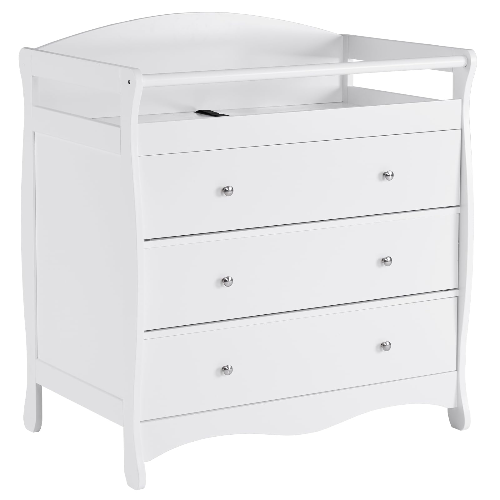 Karl home Changing Table Dresser Baby Diaper Changing Station Infant Nursing Table with 3 Drawers, Safety Rail & Strap for Bedroom, Nursery, Brown