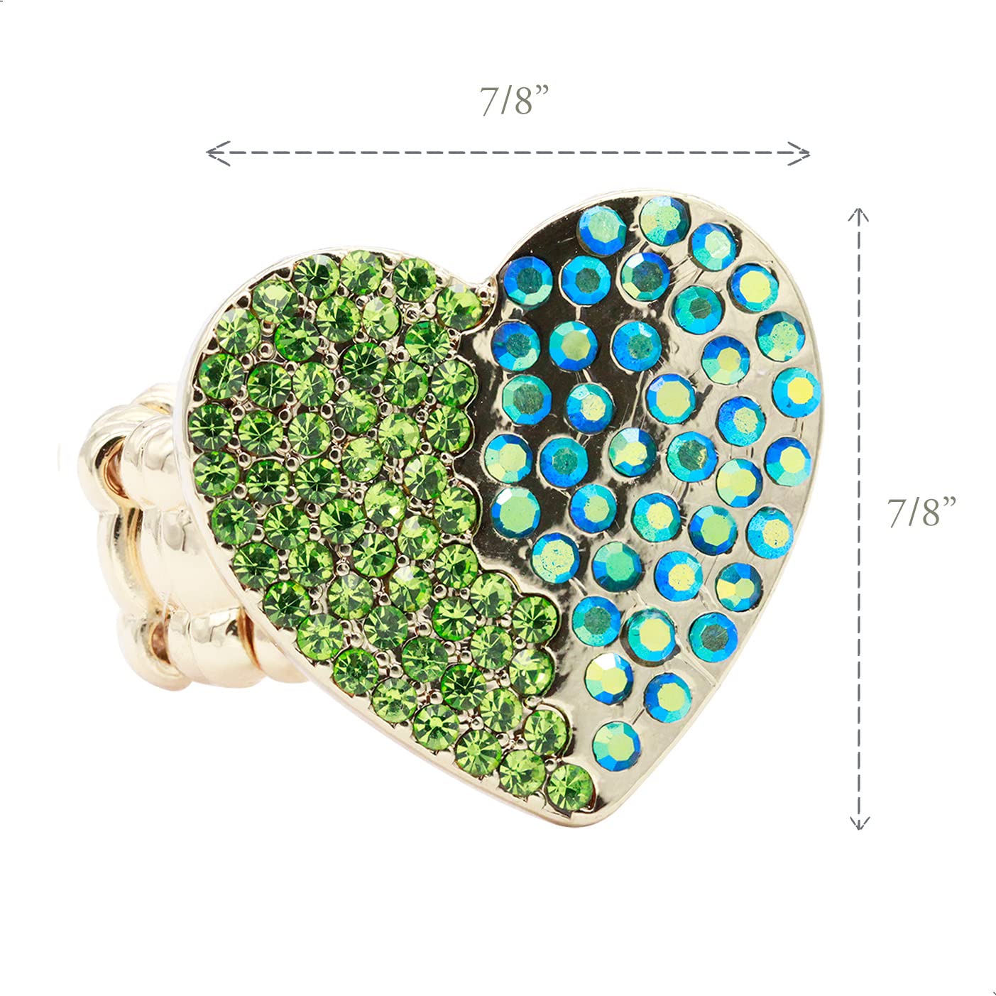 Lavencious Heart Shaped Rhinestones Stretch Rings for Women Size for 7-9 (Gold)