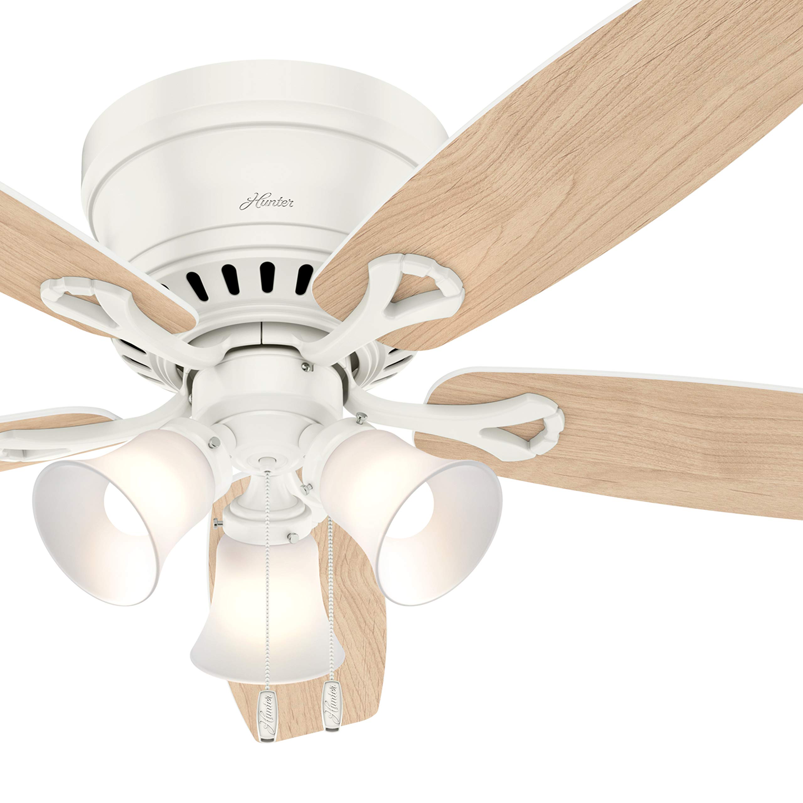 Hunter Fan 52 inch Low Profile Fresh White Indoor Ceiling Fan with Light Kit and Pull Chain (Renewed)