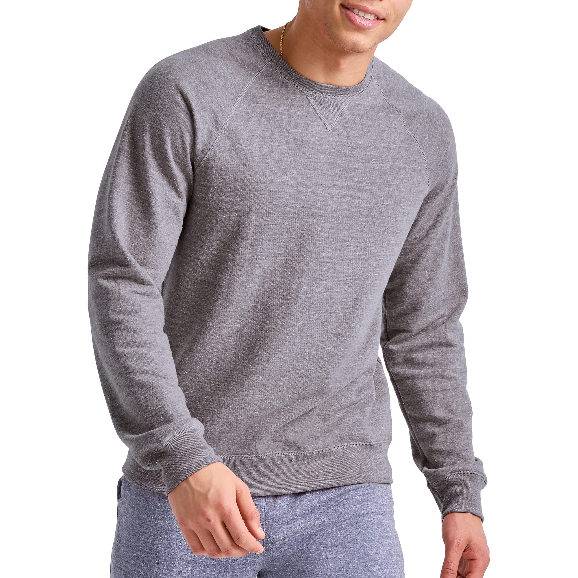 Hanes Men's Crewneck Sweatshirt, Tri-Blend French Terry, Black 50R Pe Heather, X-Large