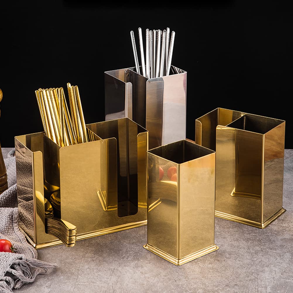 kaileyouxiangongsi Chinese Restaurant Utensil Holder, Stainless Steel Hanging 3 Compartments Mesh Utensil Drying Rack/Chopsticks/Spoon/Fork/Knife Flatware Storage(Golden)