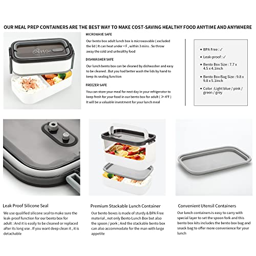 PVSpro JUST FOR YOU Bento Box Set with Insulated Tote, Mug & Cutlery Set, Stackable Bento Box for Lunch, Bento Kit Lunch Box with Handle, Large Bento Lunchbox Container, Japanese Bento (White)