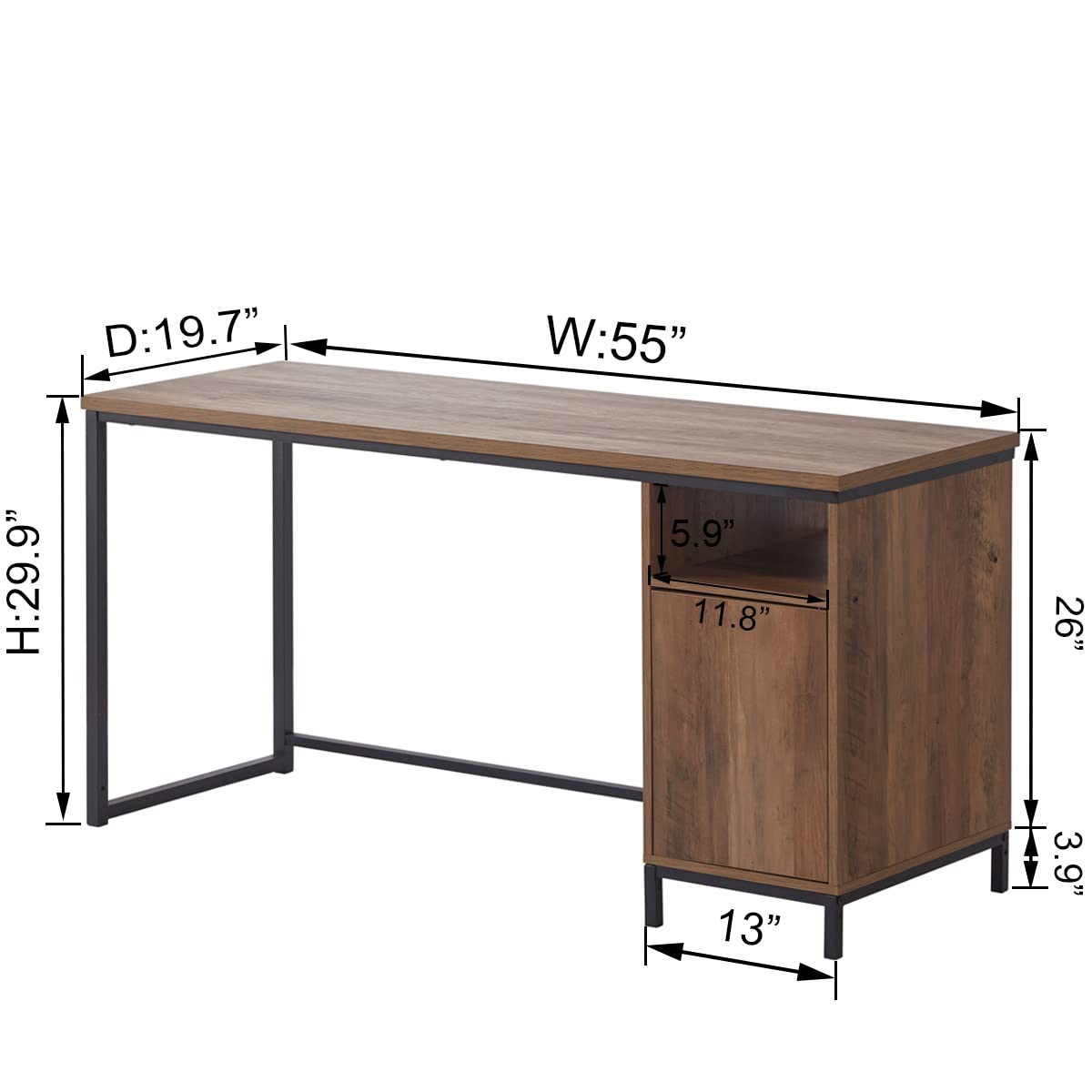 IBF Home Office Desk, Industrial Computer Desk with Storage File Cabinet, Wood and Metal Writing Desk for School Student Study, Computer Table with Drawers Shelves Storage, Rustic Oak, 55 Inch