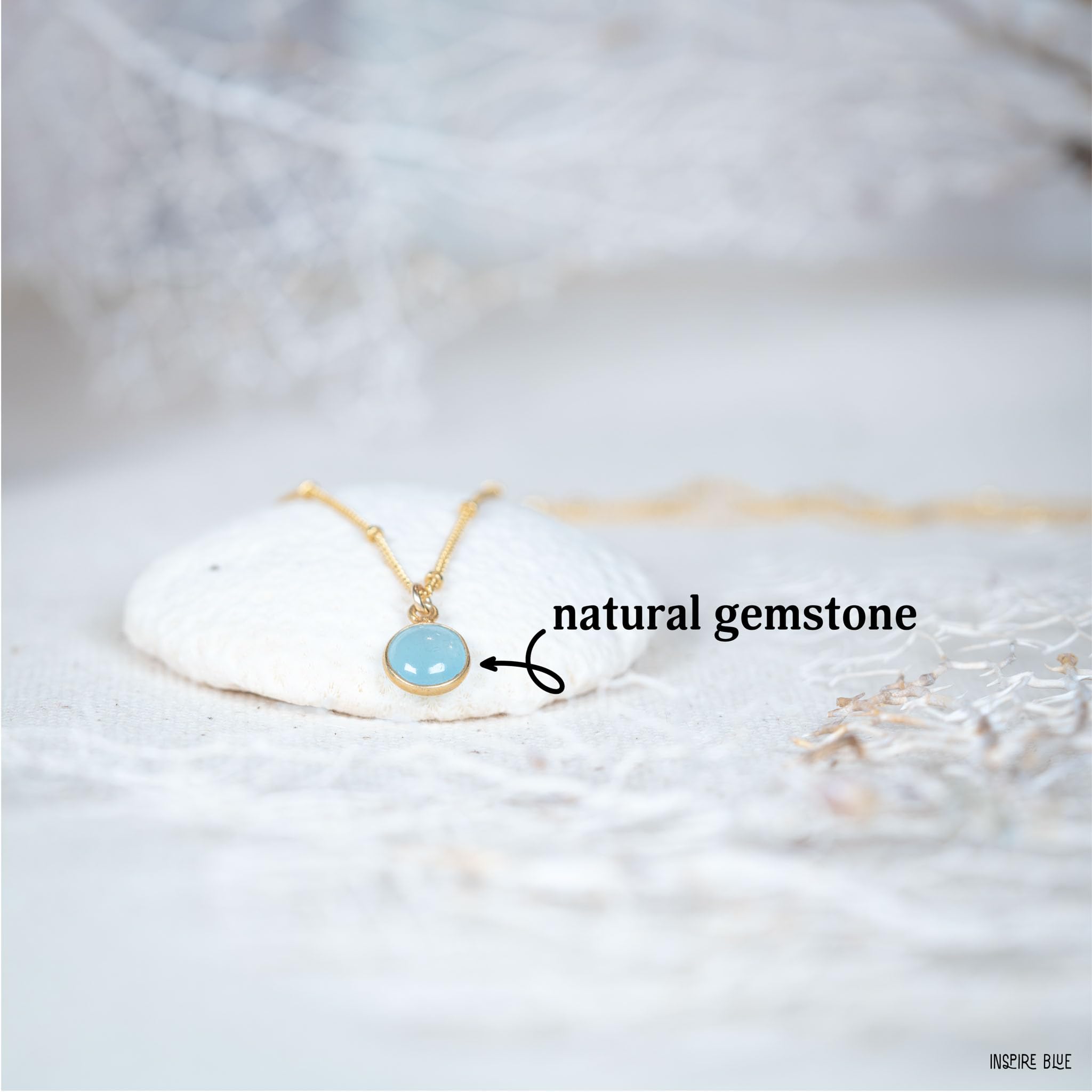 Inspire Blue Natural Aquamarine Gemstone Necklace - Suspended on a Satellite Chain