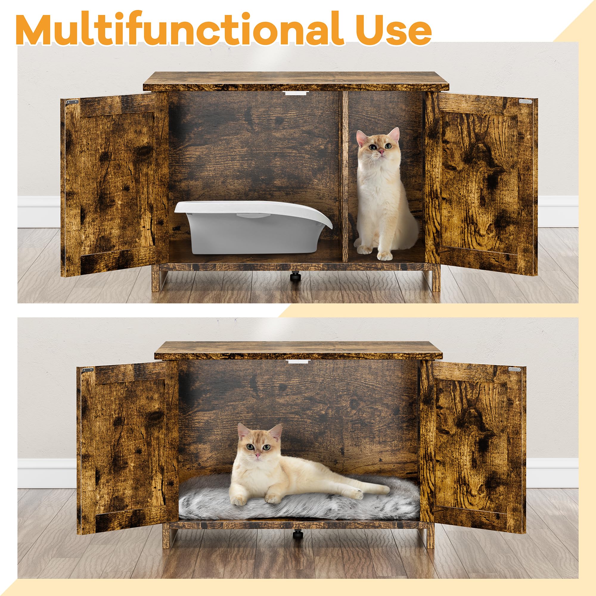 Shintenchi Cat Littler Box Enclosure, Litter Box Furniture Hidden with Removable Divider, Cat House with End Table, Grey
