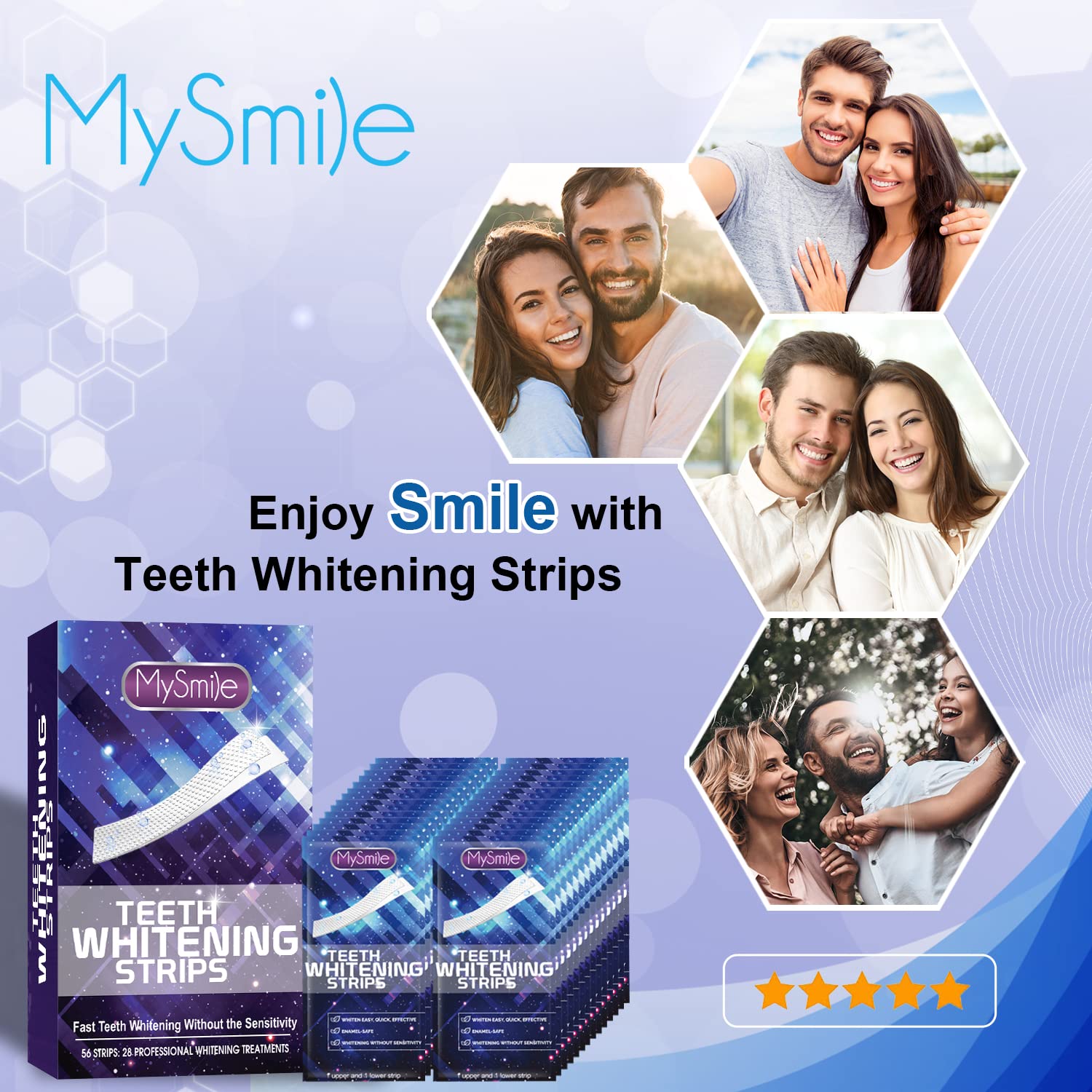MySmile Teeth Whitening Kit with led Light, 28X Teeth Whitening Strips(plus 56 whitening strips refill pack) for Teeth Sensitive, 10 Min Fast Whitening Teeth, Helps to Remove Stains from Coffee, Smoki
