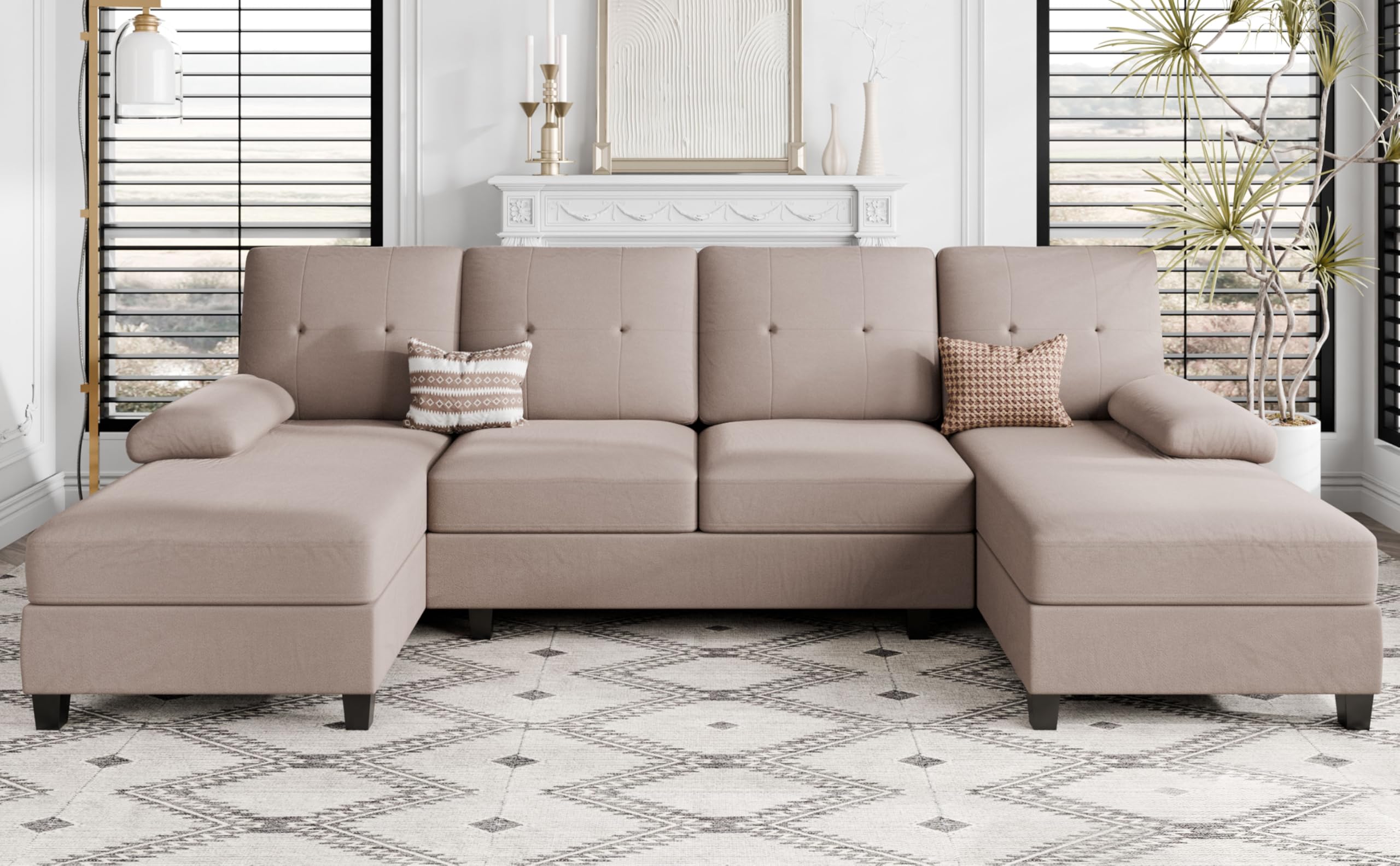 Shintenchi Convertible Sectional Sofa Couch, Modern Linen Fabric L-Shaped, 3-Seat Sofa Sectional with Storage Function Ottoman/Armrest Reversible Chaise for Living Room and Small Space (Gray)