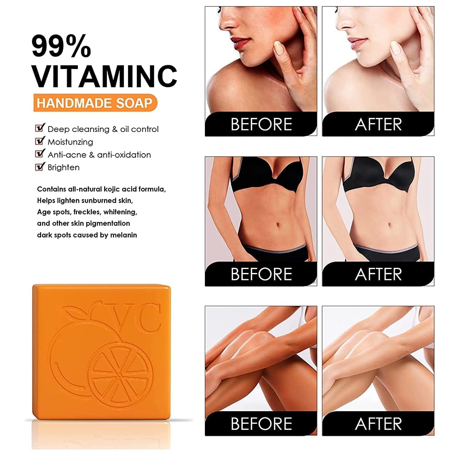 Orange Vitamin C Handmade Soap, Natural Organic Soap with 99% Vitamin C(2PCS)
