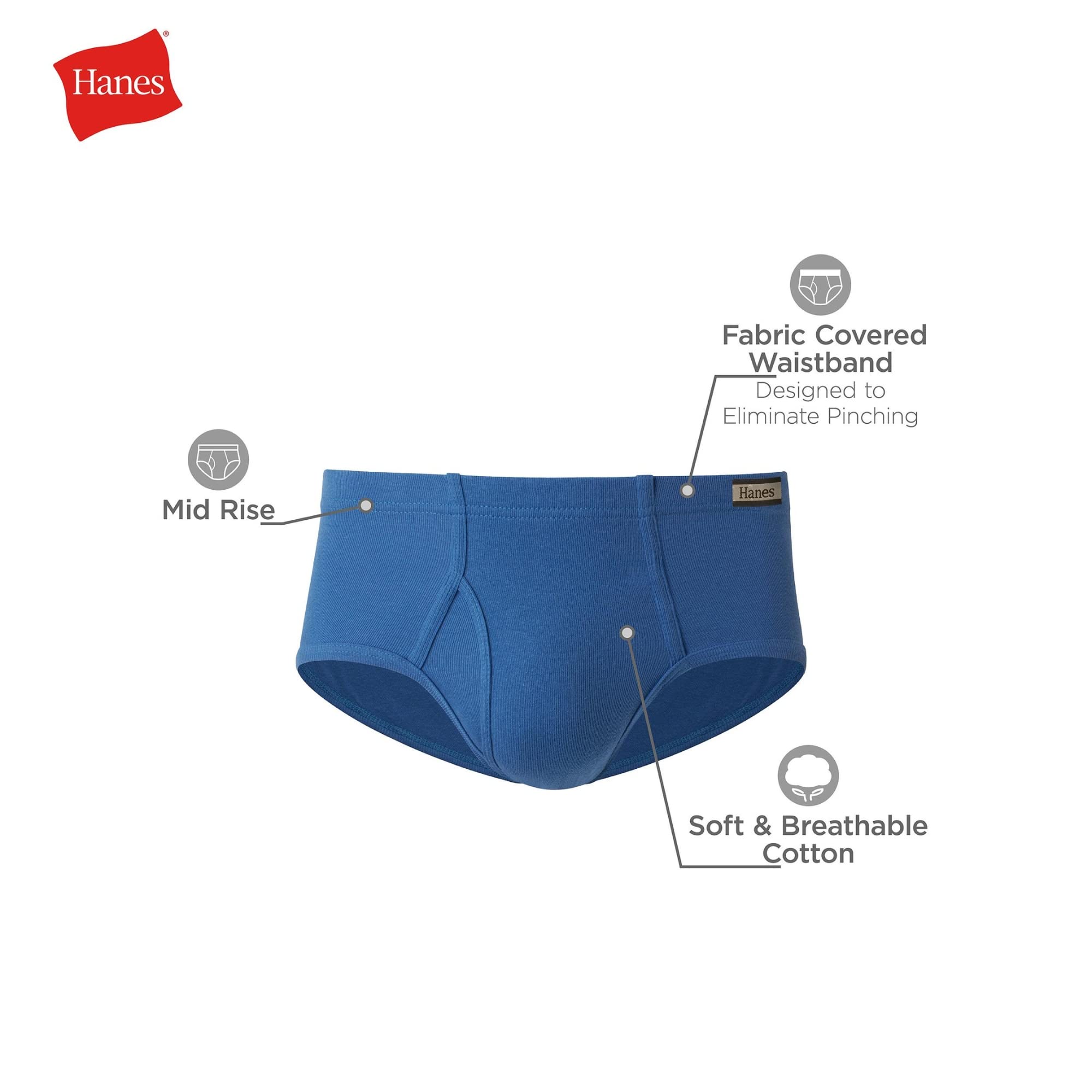 Hanes Men's Pack, Mid-Rise Briefs, Stretch Cotton Underwear, Classic, (Pack of 6) (Colors May Vary), Gray, Large