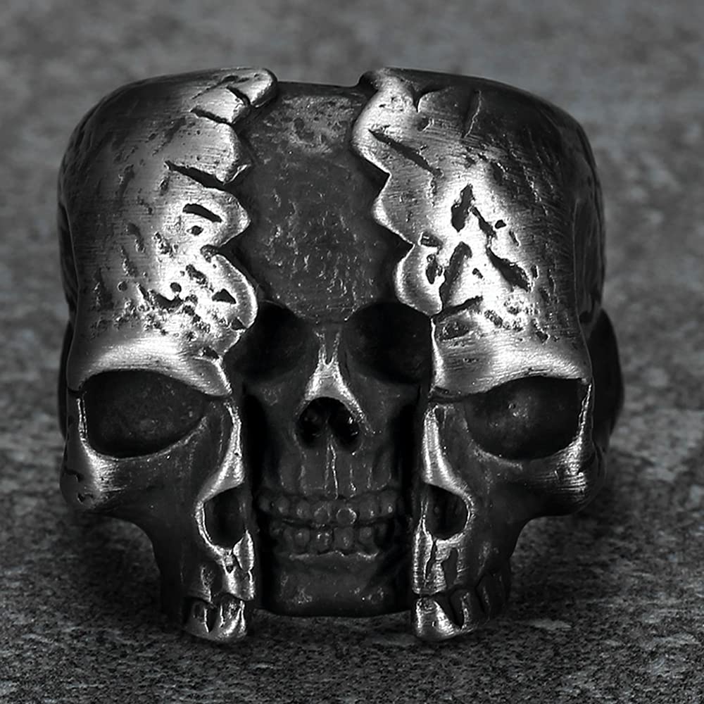 Jude Jewelers Retro Vintage Antique Stainless Steel Gothic Skull Death Halloween Biker Cocktail Party Ring (Grey, 13)