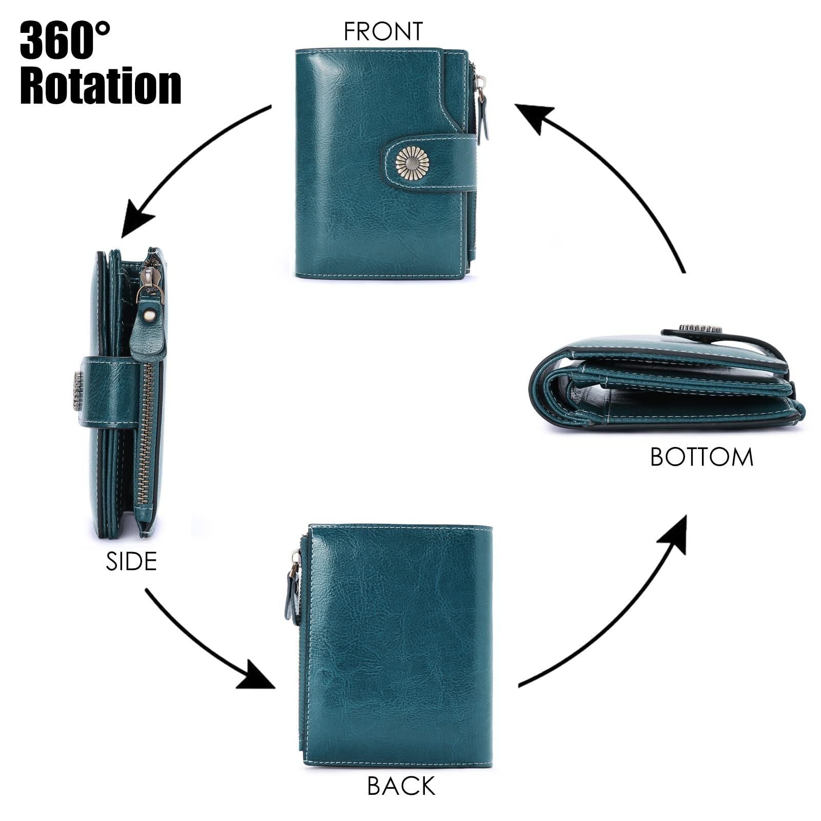 KELEEL Small Wallet for Women RFID Blocking Genuine Leather Bifold Wallet Zipper Coin Pocket Credit Card Holder Purse with ID Window